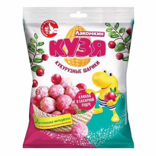 Шарики кукурузные Кузя Лакомкин со вкусом клюквы в сахарной пудре 50 г ...